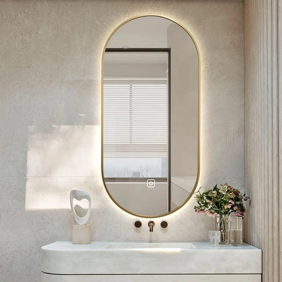 UMRR-OVAL-GLD Oval LED mirror light with demister – UGE Lighting