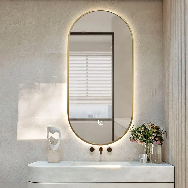 UMRR-OVAL-GLD Oval LED mirror light with demister – UGE Lighting